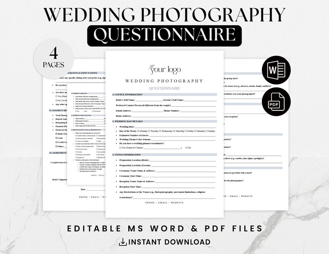 Wedding Photography Questionnaire - Wedding Photographer Client Intake ...