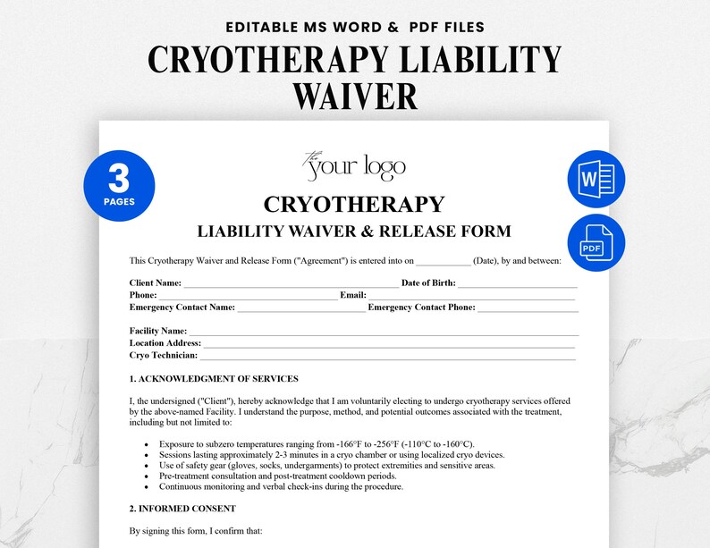Cryotherapy Liability Waiver Template PDF | Cold Therapy Consent Form ...
