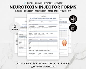Neurotoxin-botox-filler- Injection Treatment Record Form PDF - Etsy