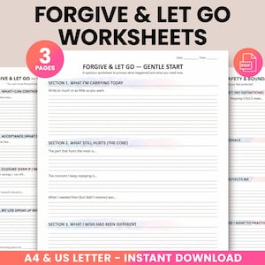 Forgive & Let Go Worksheet PDF - Printable Self Forgiveness Therapy ...