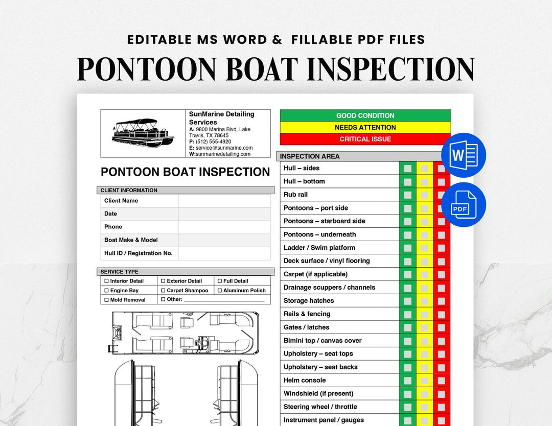 Pontoon Boat Detailing Checklist Form - Pre-inspection Form PDF ...