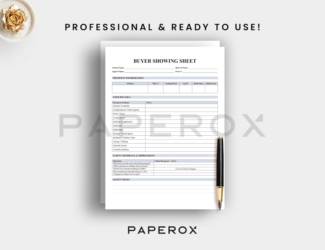 Buyer Showing Sheet Template | Real Estate Client Feedback Form | Home ...