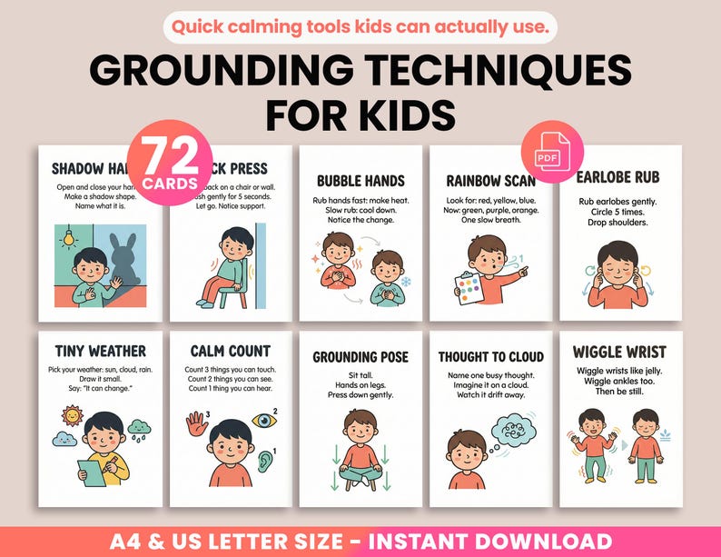 Grounding Techniques Flashcards for Kids Printable - Coping Skills ...