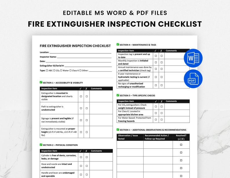 Monthly Fire Extinguisher Inspection Checklist PDF - Annual Fire ...
