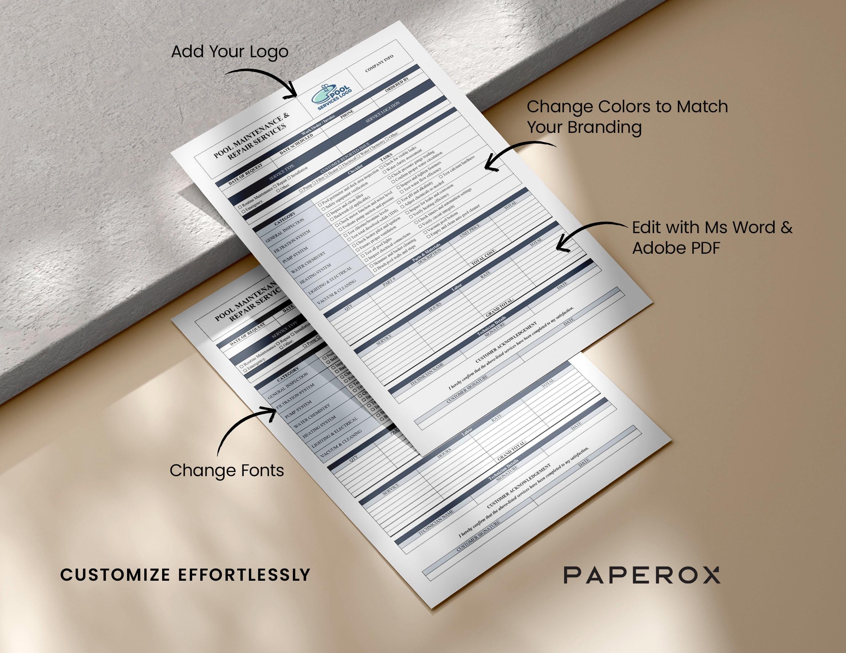 Swimming Pool Service Work Order Invoice, Pool Care, Pool Maintenance ...