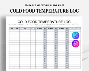 Printable Cold Food Temperature Log, Cold Food Holding Temperature ...
