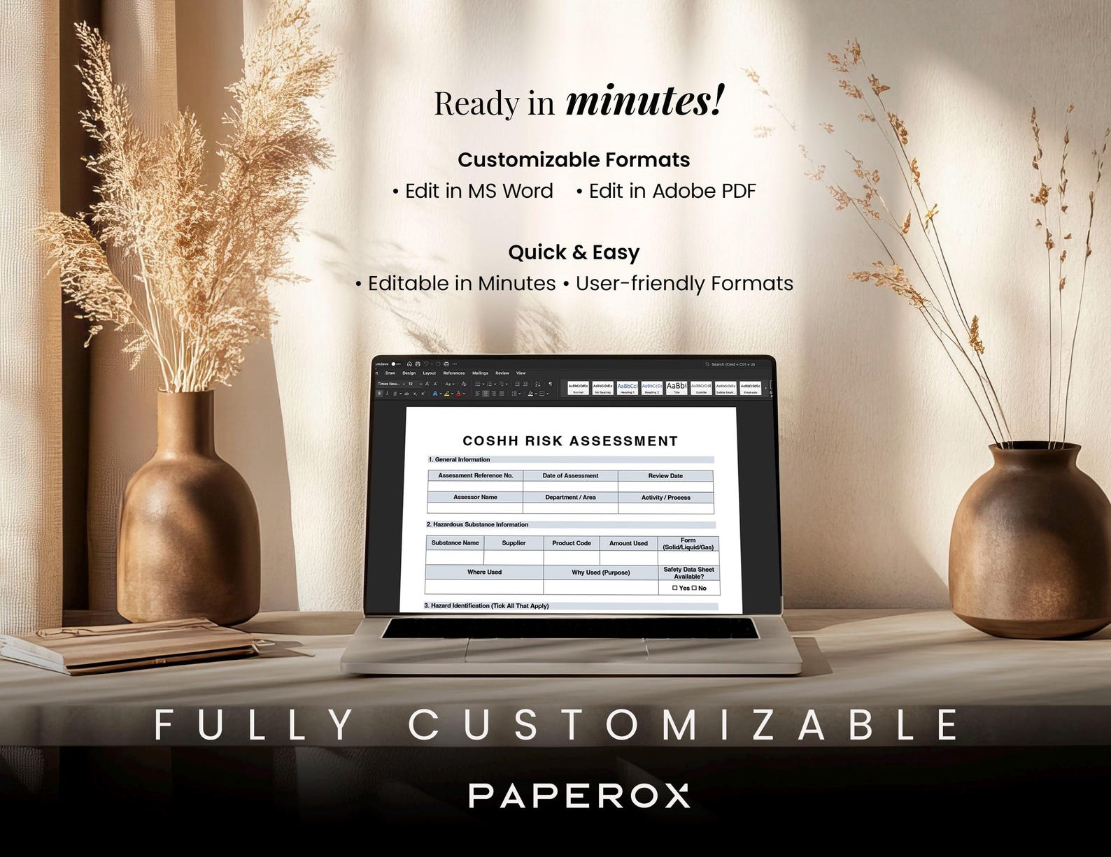 COSHH Risk Assessment Template • Printable Workplace Safety Form ...