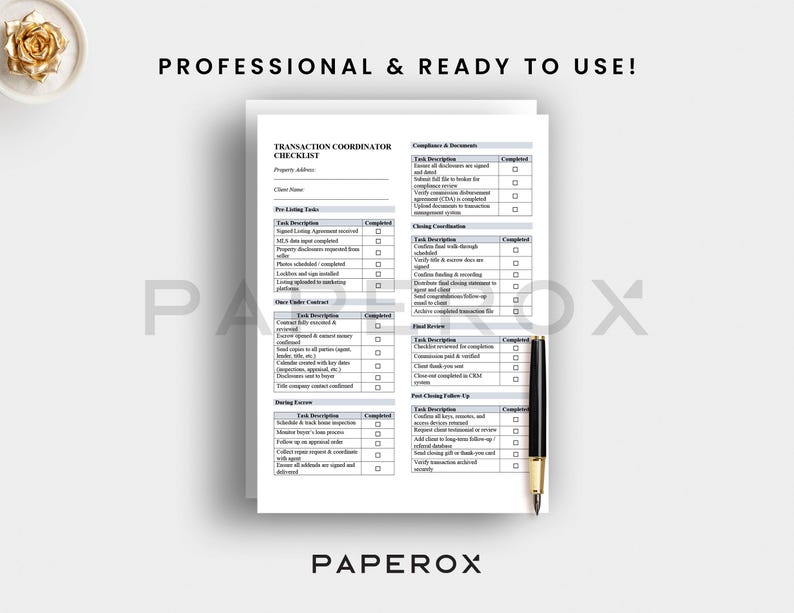Transaction Coordinator Checklist Template | Real Estate TC Task List ...