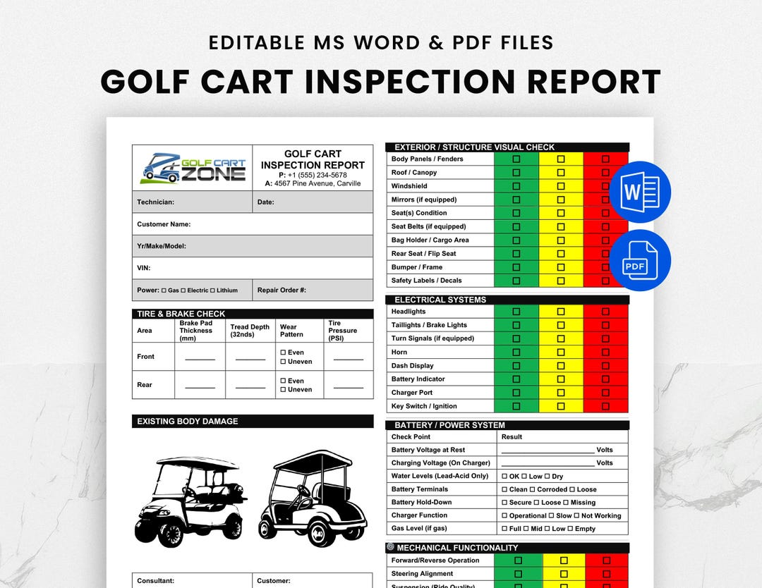 Visual Golf Cart Inspection Report PDF - Fillable Golf Cart Maintenance ...