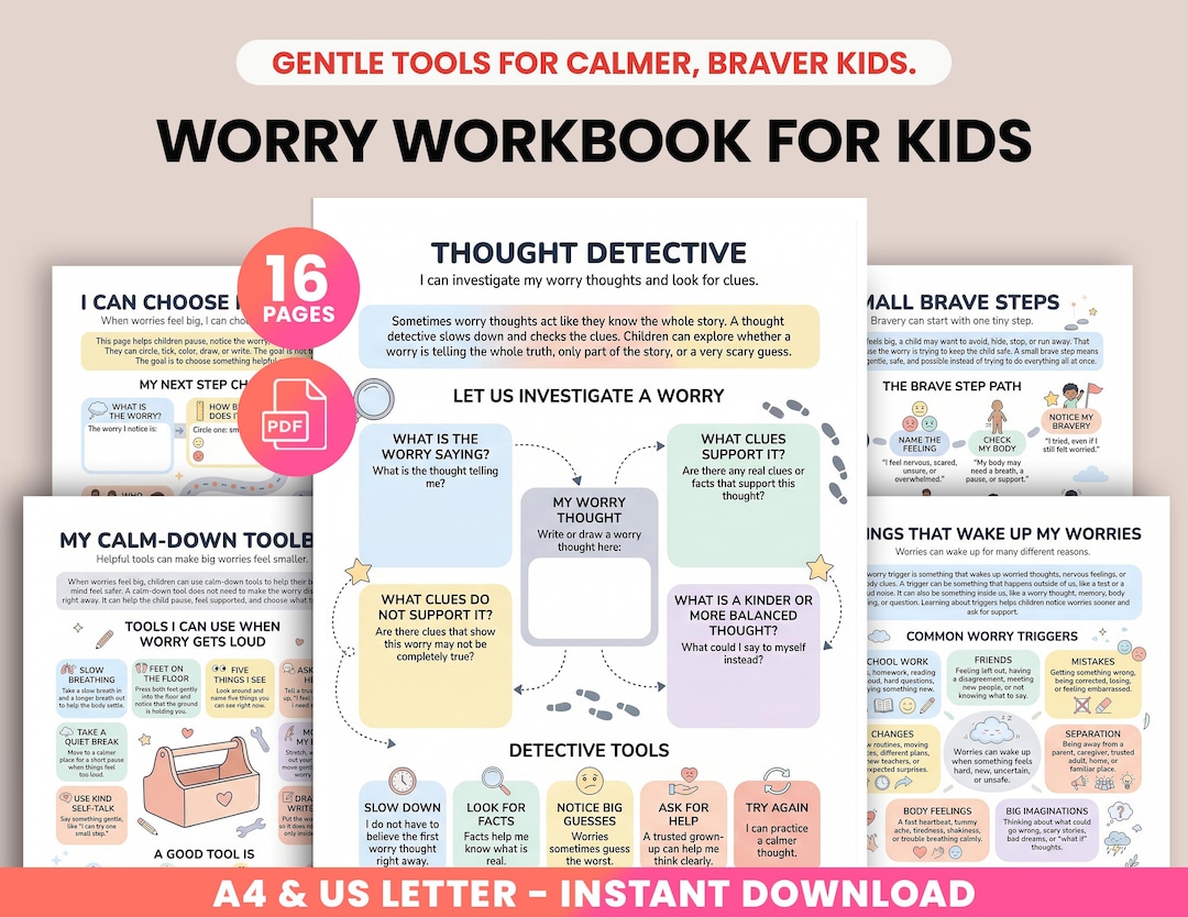 Kids Anxiety Workbook, Child Worry Worksheets, CBT Coping Skills ...
