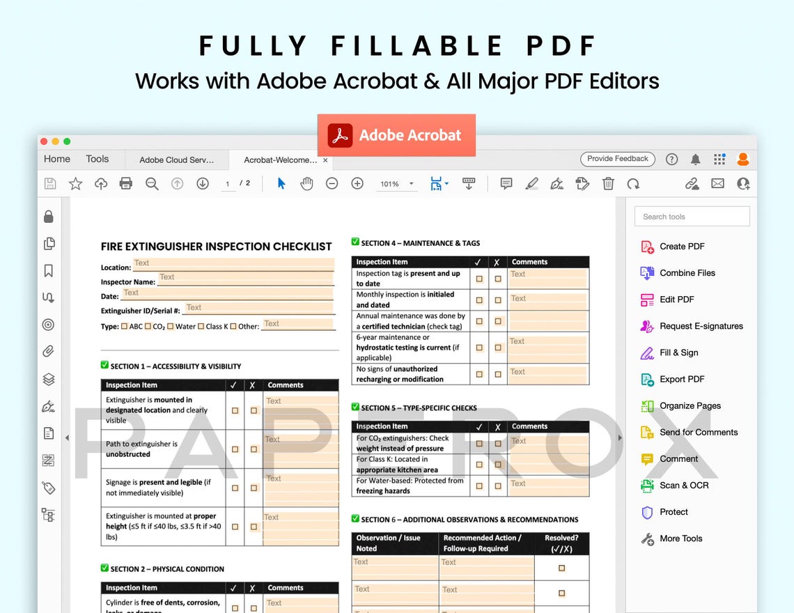 Monthly Fire Extinguisher Inspection Checklist PDF - Annual Fire ...