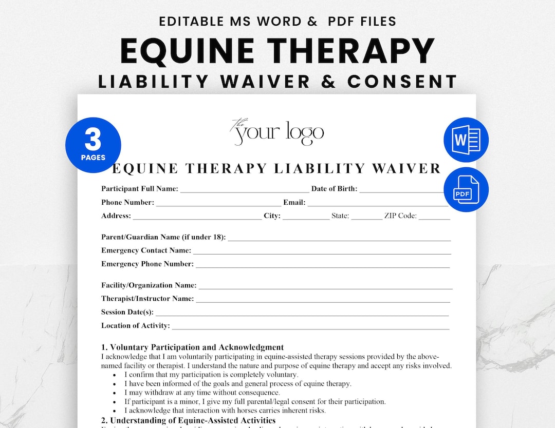 Equine Therapy Waiver Template | Horse Session Consent Form | Editable ...