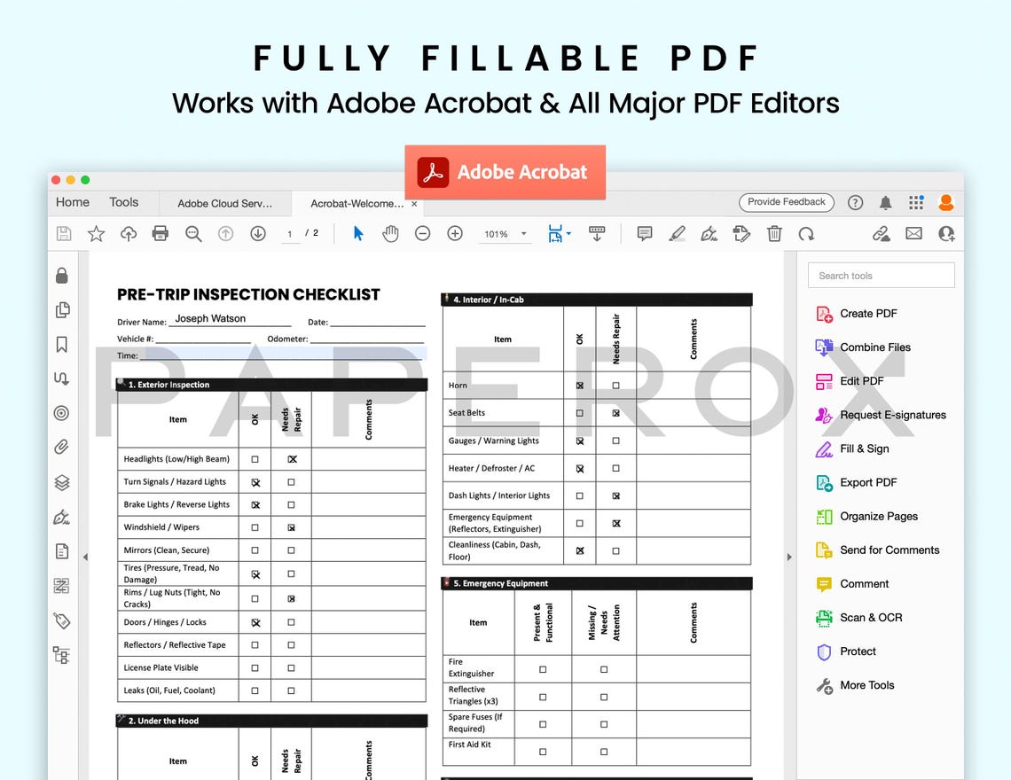 DOT Pre-trip Inspection Checklist PDF | Printable Driver Daily Vehicle ...