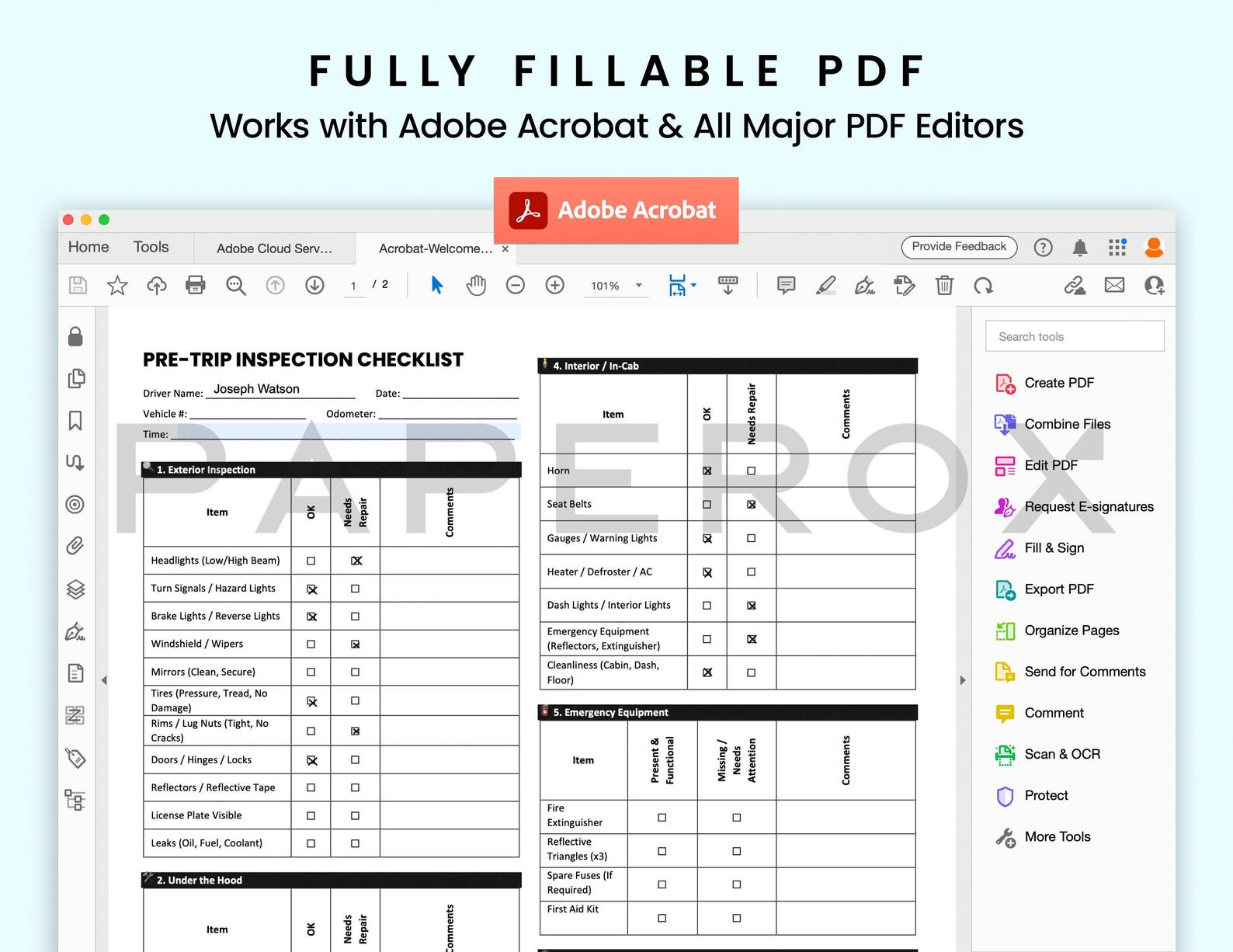 DOT Pre-trip Inspection Checklist PDF | Printable Driver Daily Vehicle ...