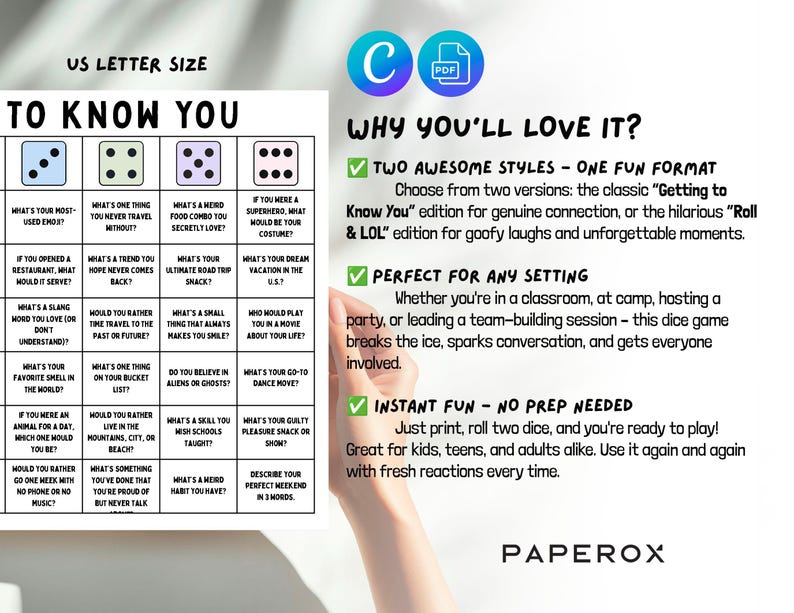 Icebreaker Game, Roll and Tell Game, Getting to Know You Game ...