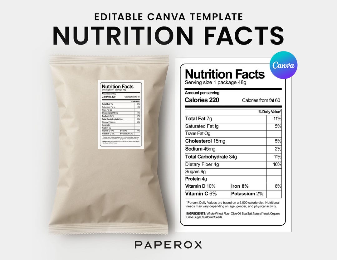 Editable Nutrition Facts Label Template | Custom Nutrition Label Canva ...