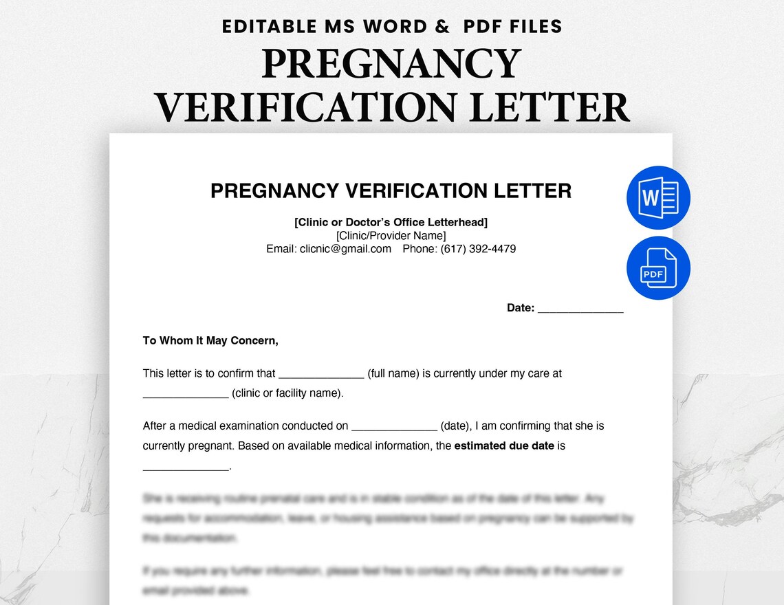 Pregnancy Verification Letter Template - Proof of Pregnancy - Pregnancy Doctor Form - Editable ...