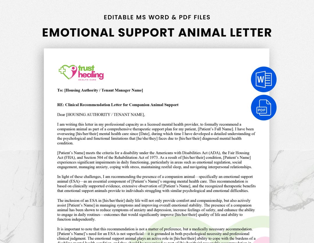 Editable ESA Letter for Housing PDF | Emotional Support Animal ...