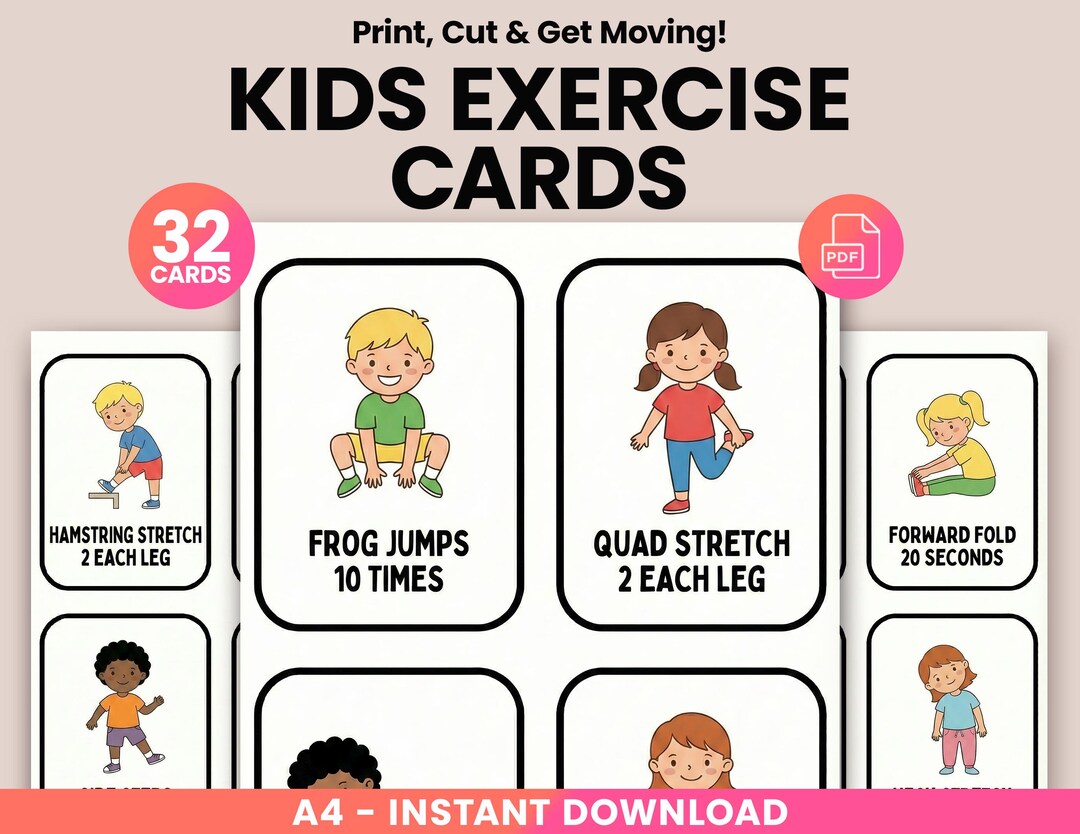 Kids Exercise Cards, 32 Card Set Printable, Movement Breaks, Classroom ...