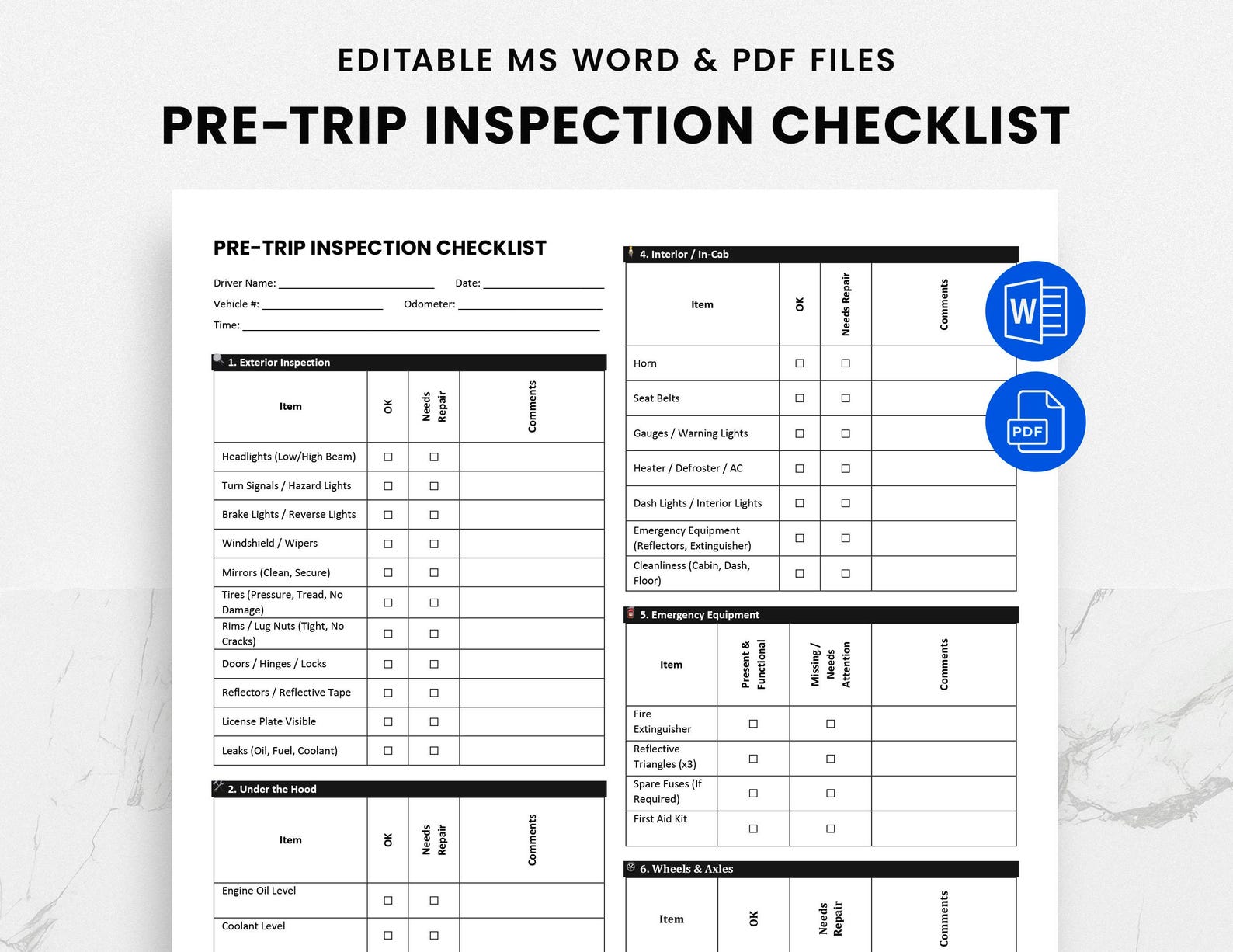 DOT Pre-trip Inspection Checklist PDF | Printable Driver Daily Vehicle ...
