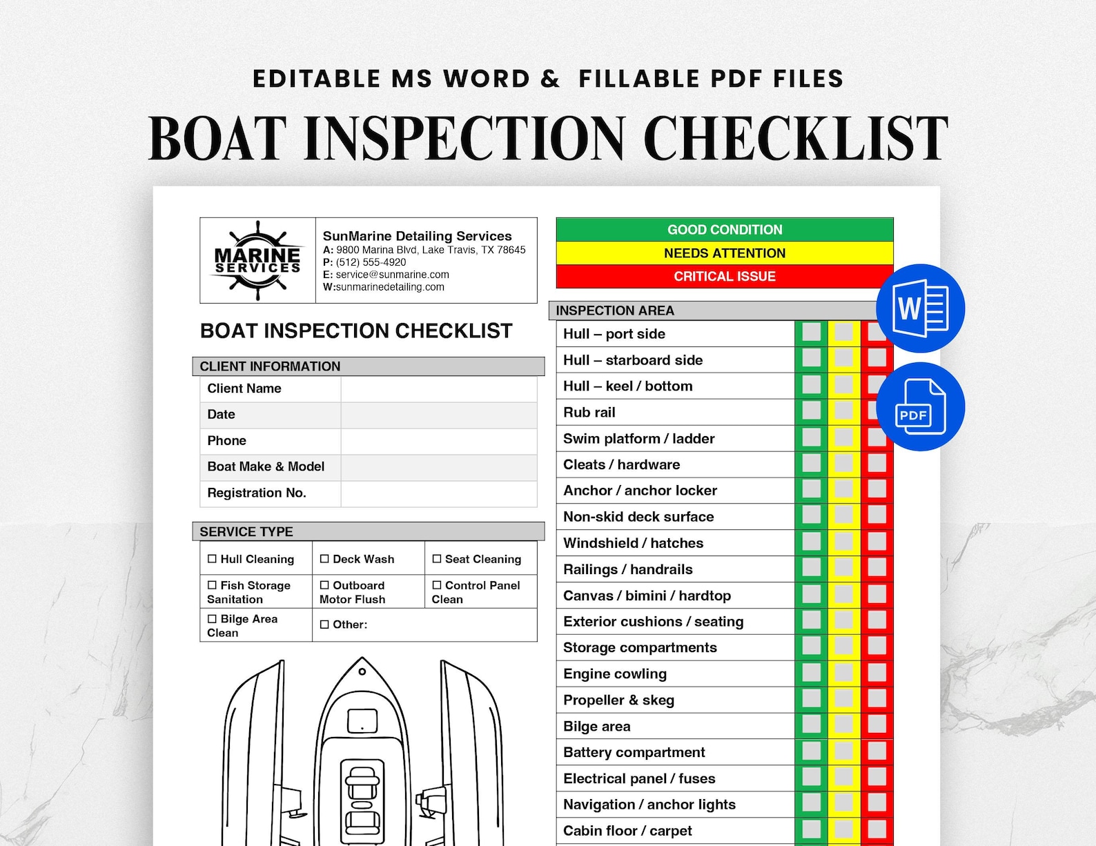 Pre-inspection Boat Detailing Checklist Form - Editable Marine ...