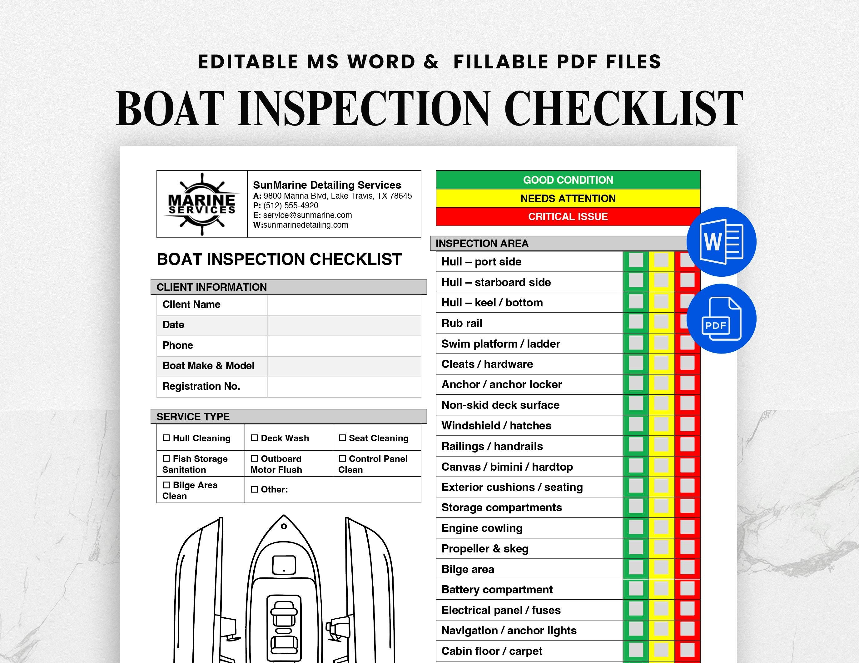 Pre-inspection Boat Detailing Checklist Form - Editable Marine ...