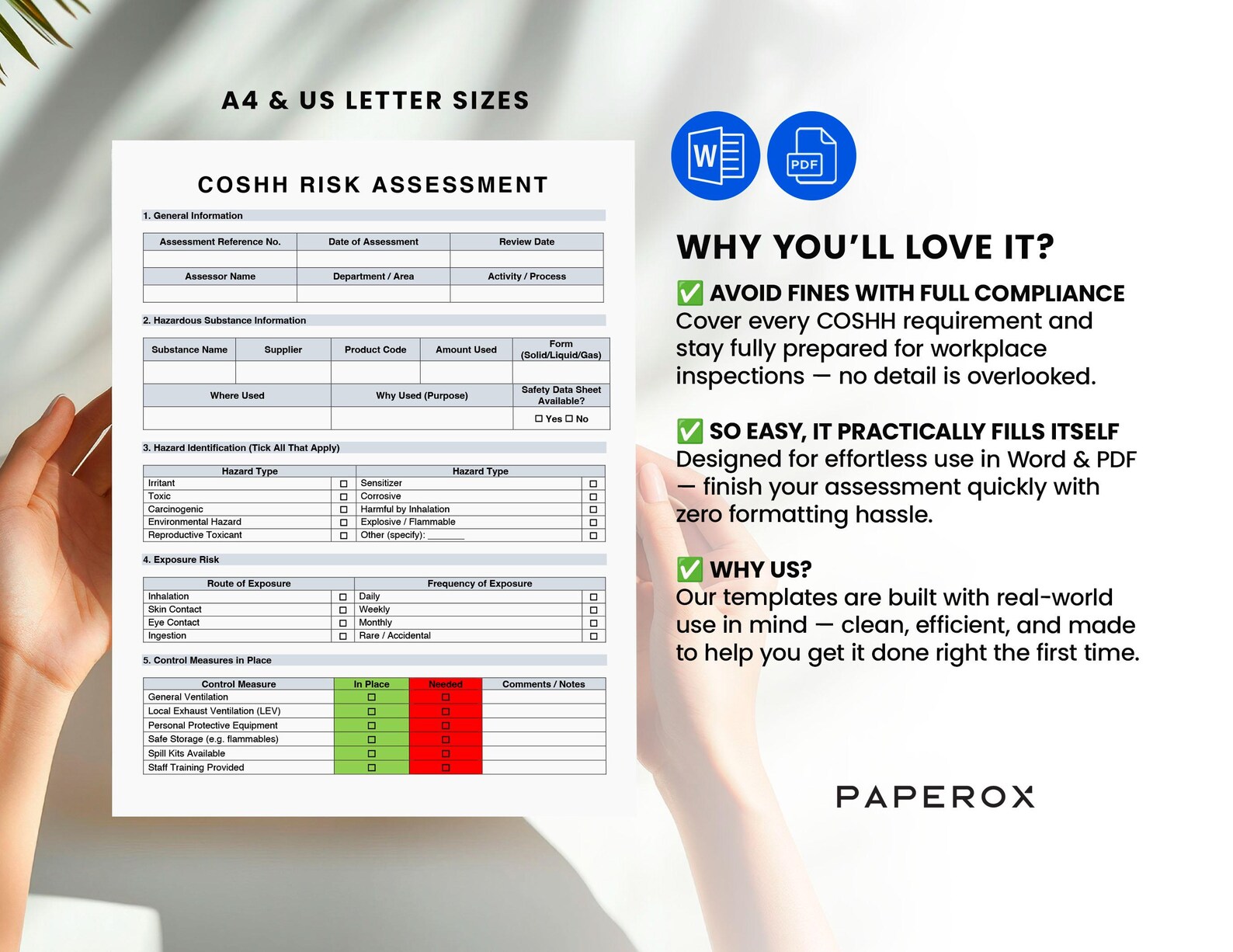 COSHH Risk Assessment Template • Printable Workplace Safety Form ...
