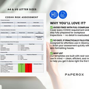 COSHH Risk Assessment Template • Printable Workplace Safety Form ...