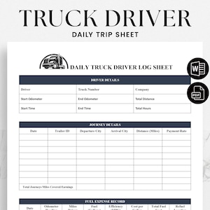 Truck Driver Daily Trip Sheet Template - Truck Driver Log Book – Daily ...