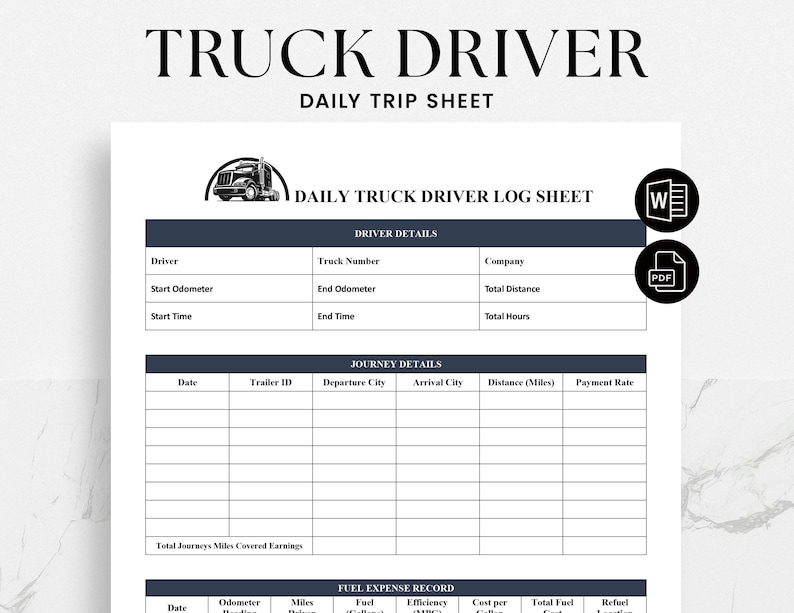 Truck Driver Daily Trip Sheet Template - Truck Driver Log Book – Daily ...