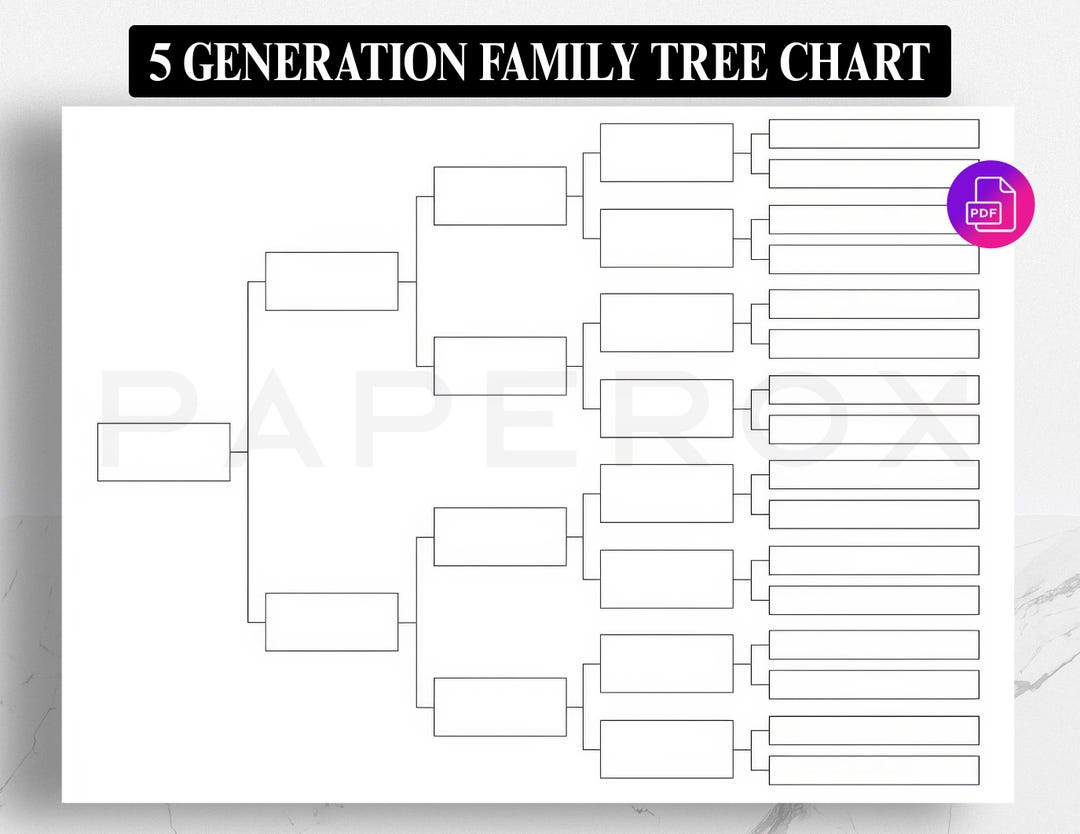 5 Generation Family Tree Chart • US Letter Printable PDF • Simple ...