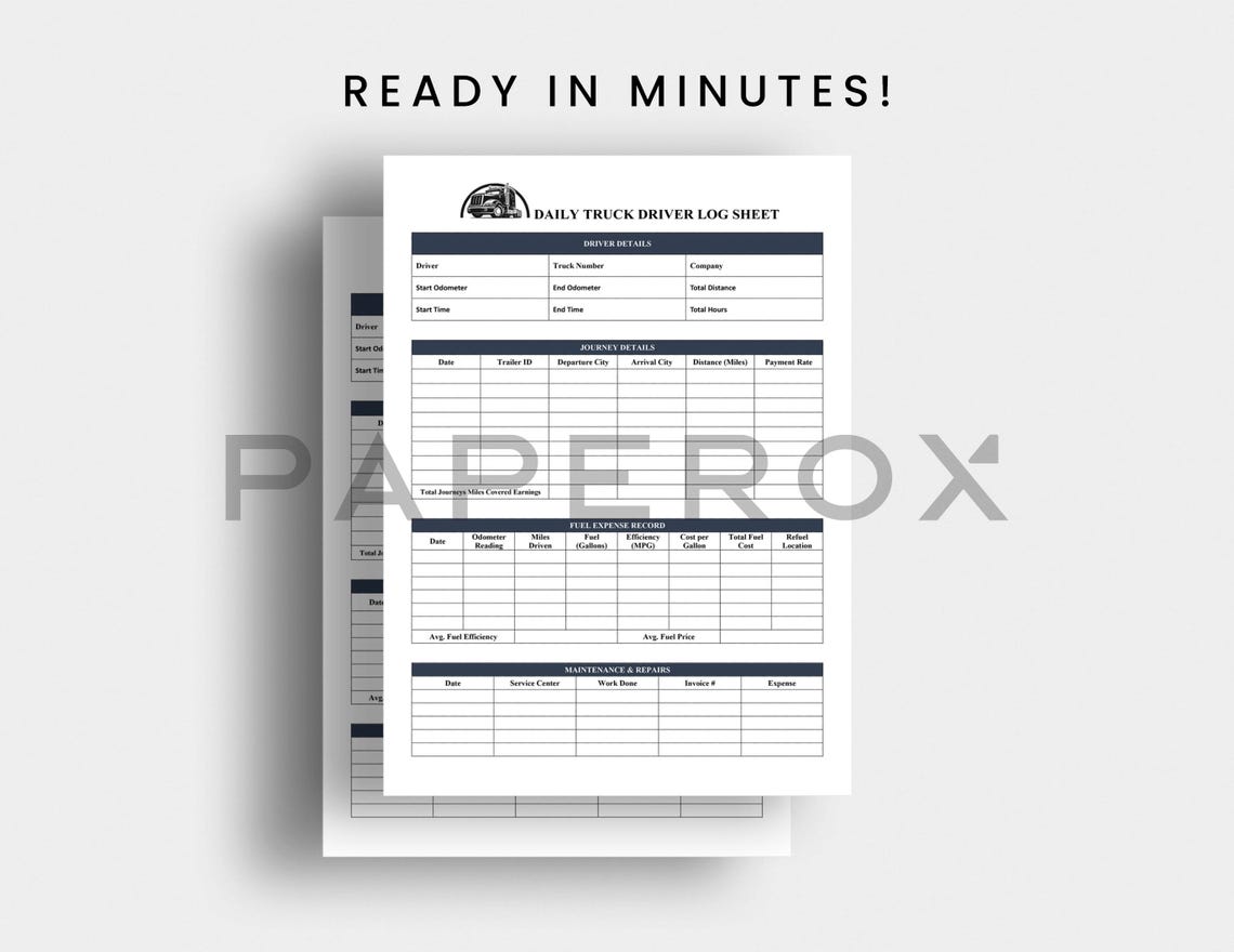 Truck Driver Daily Trip Sheet Template - Truck Driver Log Book – Daily ...