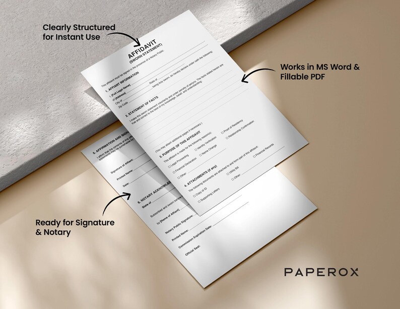 Sworn Affidavit Template - Fillable Statement Form - Printable Personal ...