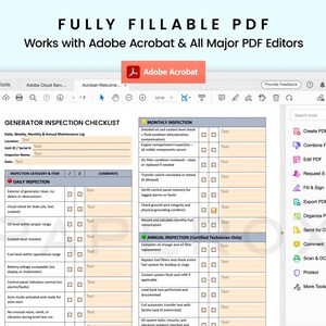 Generator Inspection Checklist PDF - OSHA NFPA 110 Compliant - Fillable ...