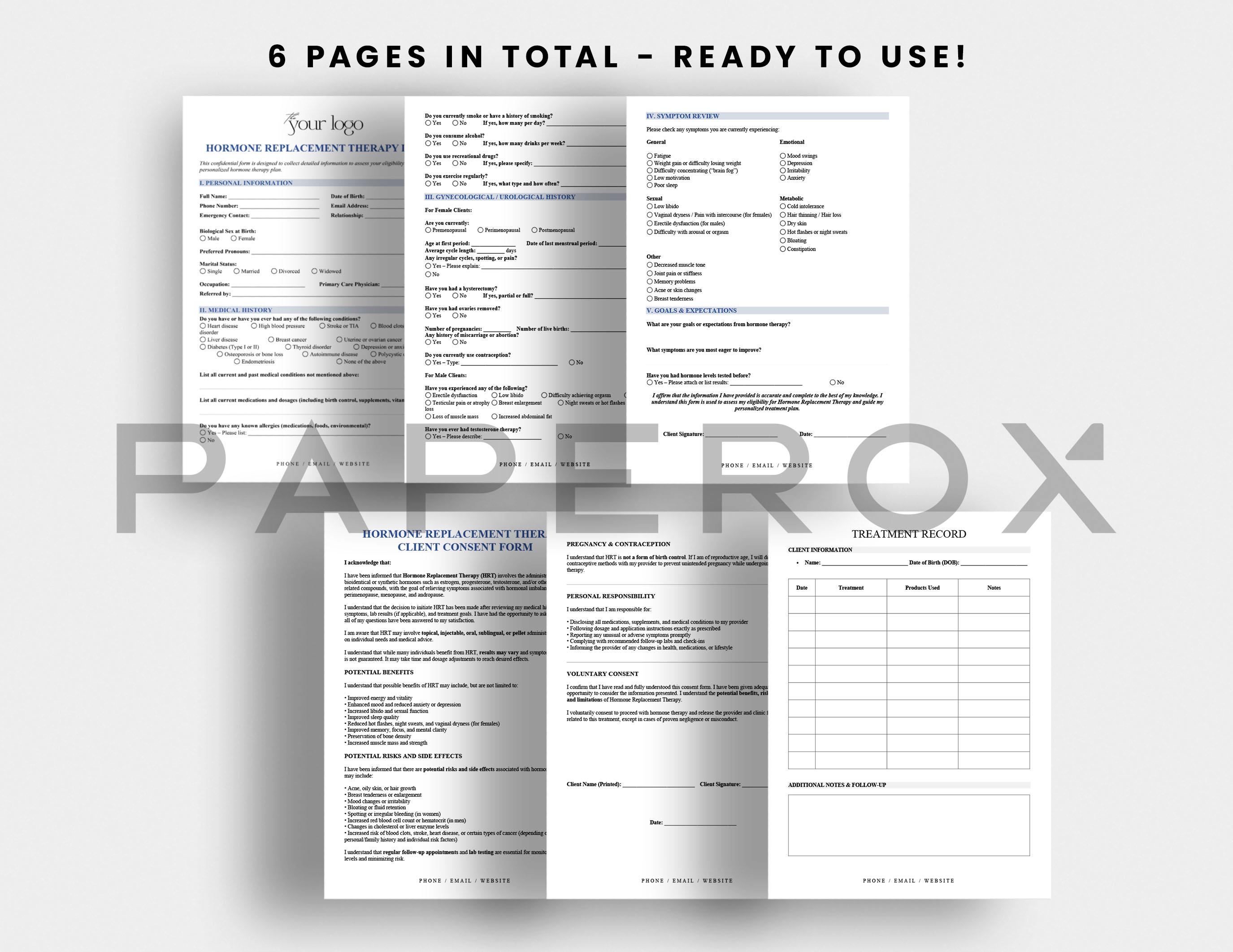 Hormone Therapy Intake Form Template – HRT Consultation Questionnaire ...