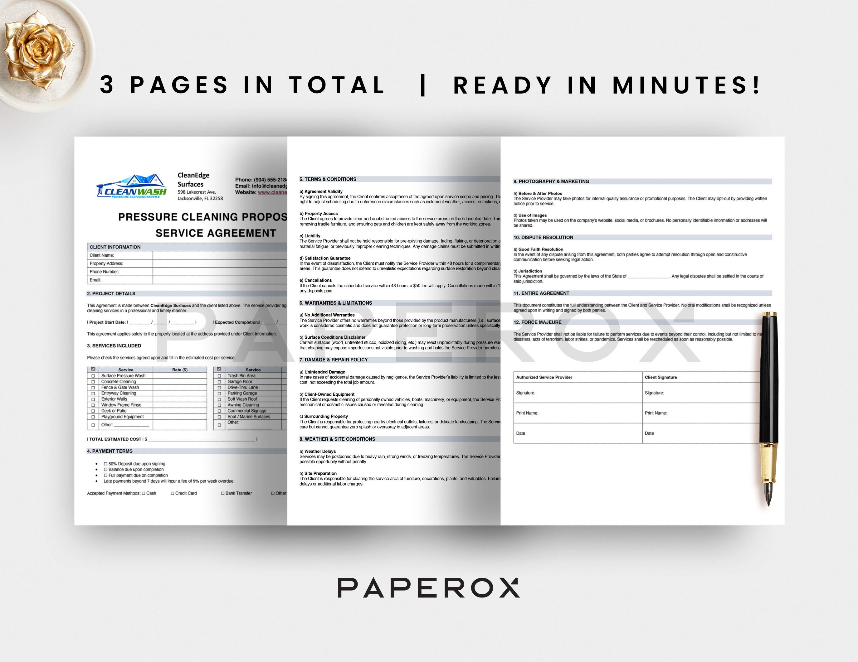 Pressure Washing Proposal Service Agreement Template - Power Washing ...