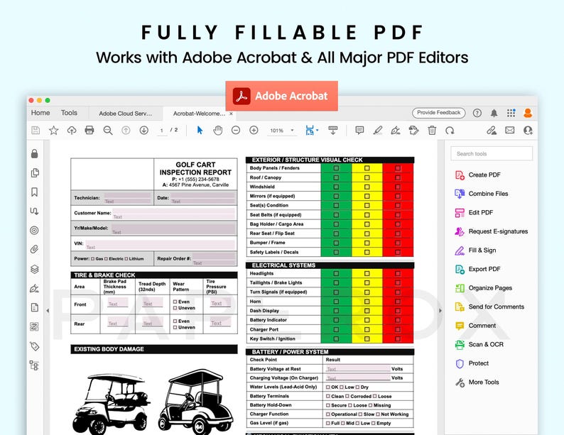 Visual Golf Cart Inspection Report PDF - Fillable Golf Cart Maintenance ...