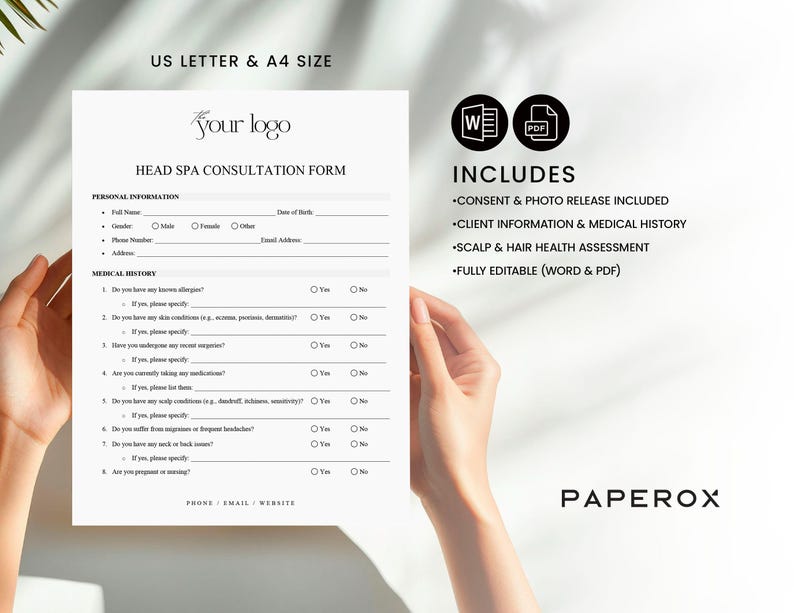 Head Spa Intake Form | Scalp Treatment Consent Form | Salon Client ...