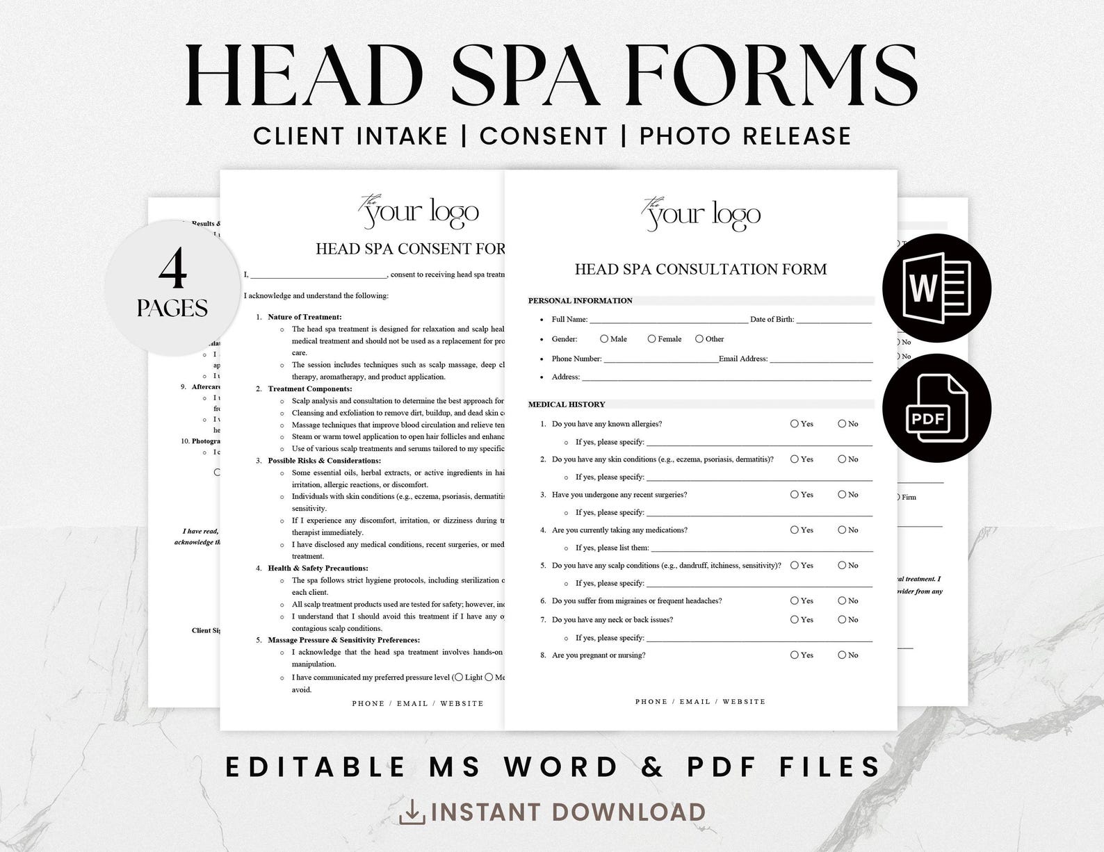 Head Spa Intake Form | Scalp Treatment Consent Form | Salon Client ...