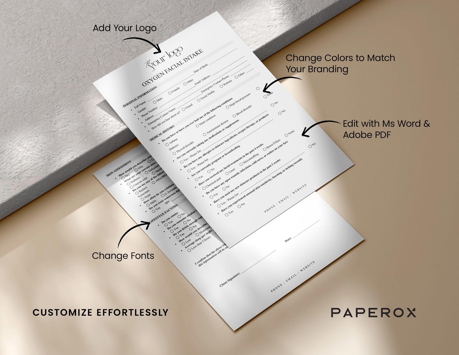 Oxygen Facial Intake and Consent Form Template - Esthetician Spa Client ...