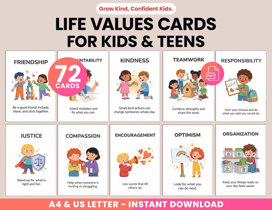 72 Character Traits & Core Values Cards for Kids, SEL Flashcards ...