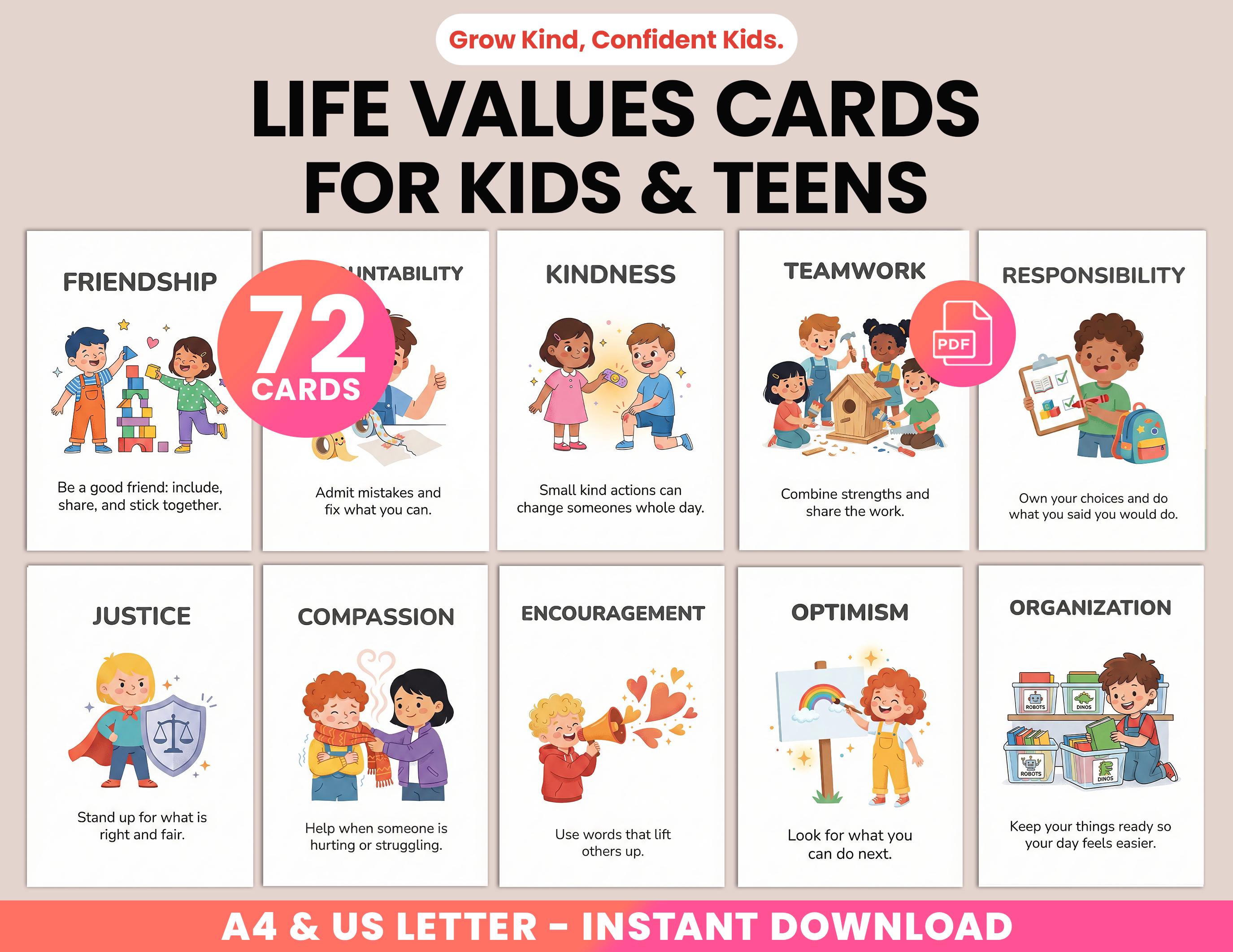 72 Character Traits & Core Values Cards for Kids, SEL Flashcards ...