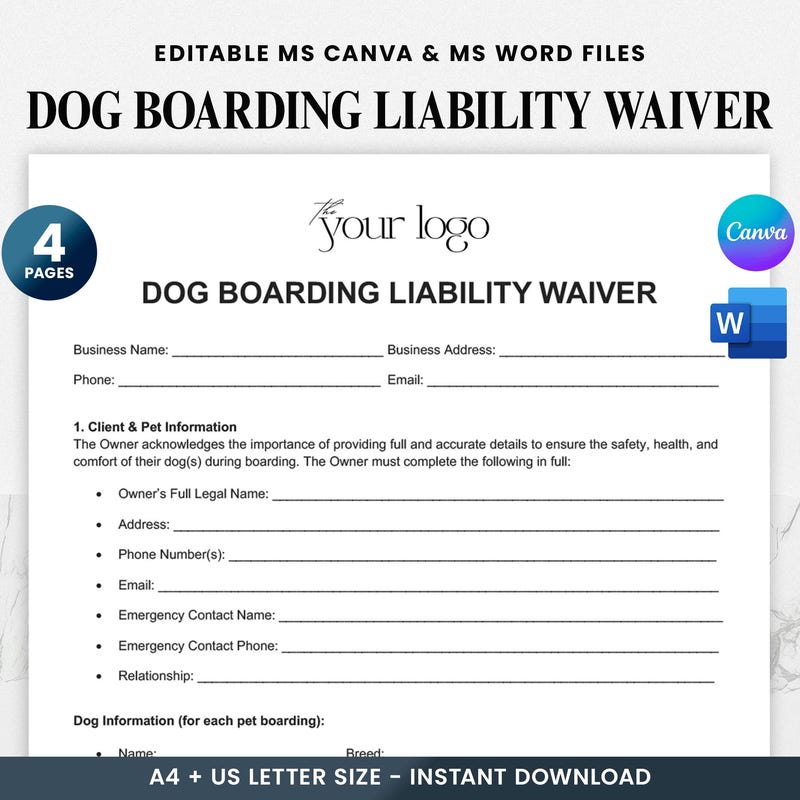 Kennel Boarding Forms - Etsy