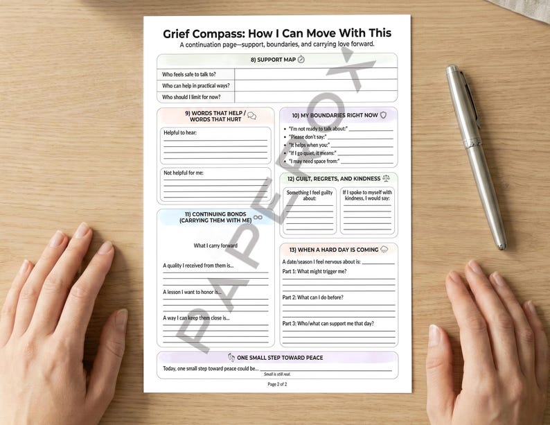 Coping With Grief & Loss Worksheet Printable - Grief Counseling Tool ...