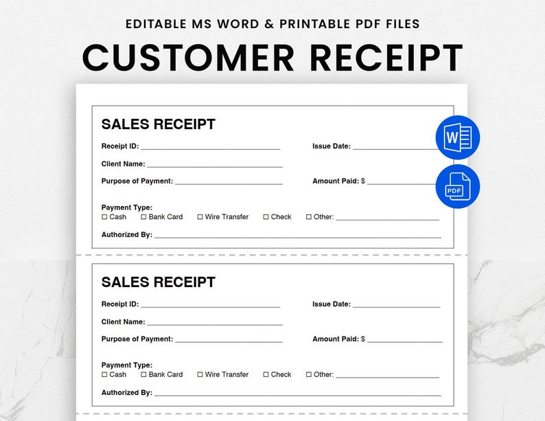 Printable Receipt Template – Editable Word Sales Receipt - Money or ...