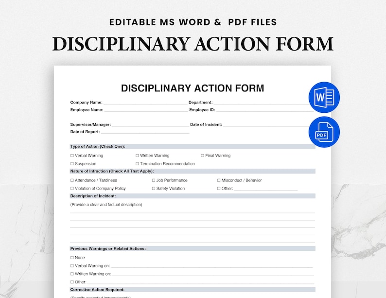 Disciplinary Action Form Template - Employee Write-up Form - HR Warning ...