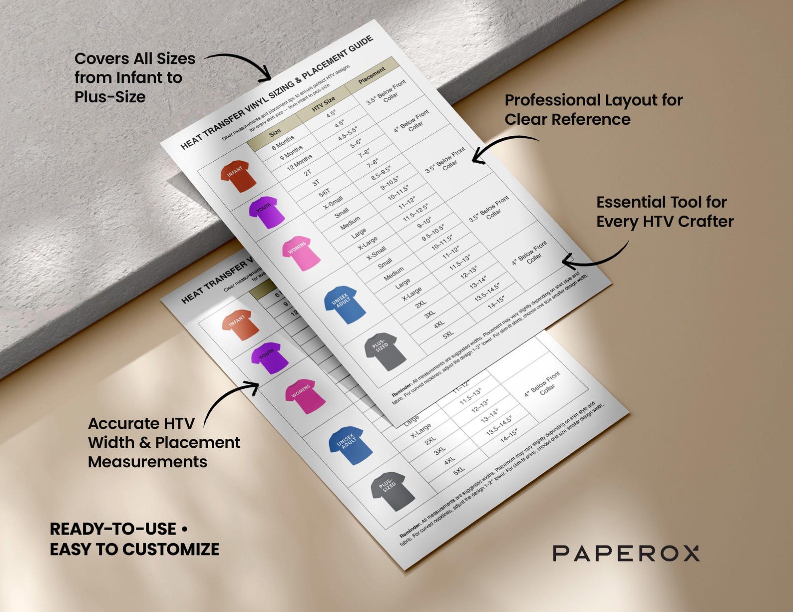 Heat Transfer Vinyl Sizing Guide, HTV Size Chart, T-shirt Vinyl ...