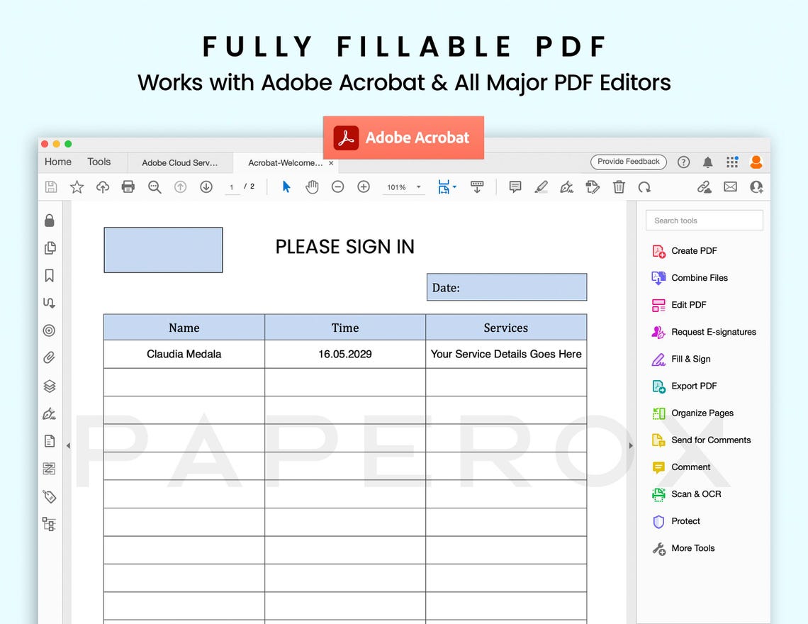 Fillable Sign in Sheet PDF, Client Sign in Sheet, Spa Client Check in ...