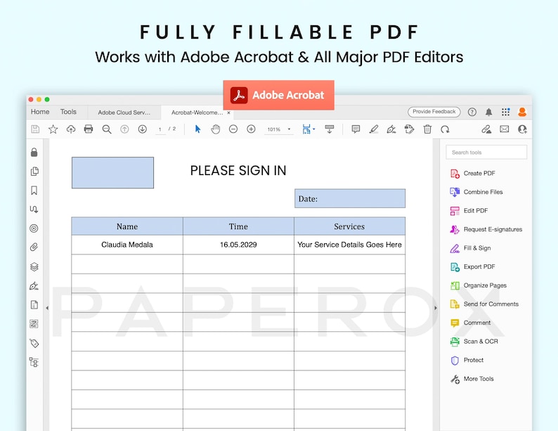 Fillable Sign in Sheet PDF, Client Sign in Sheet, Spa Client Check in ...