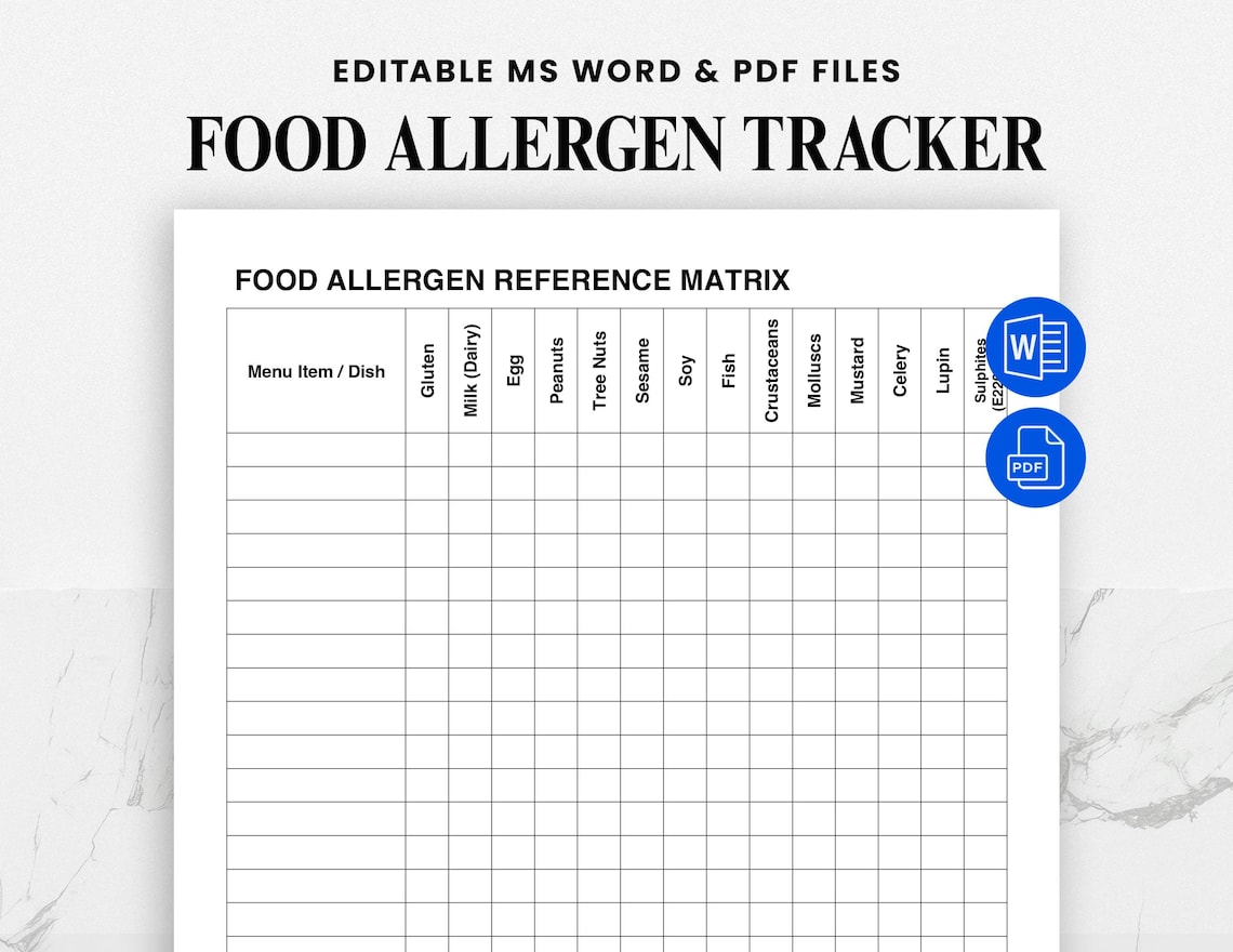 Food Allergen Chart Template | Editable Allergen Matrix for Restaurants ...